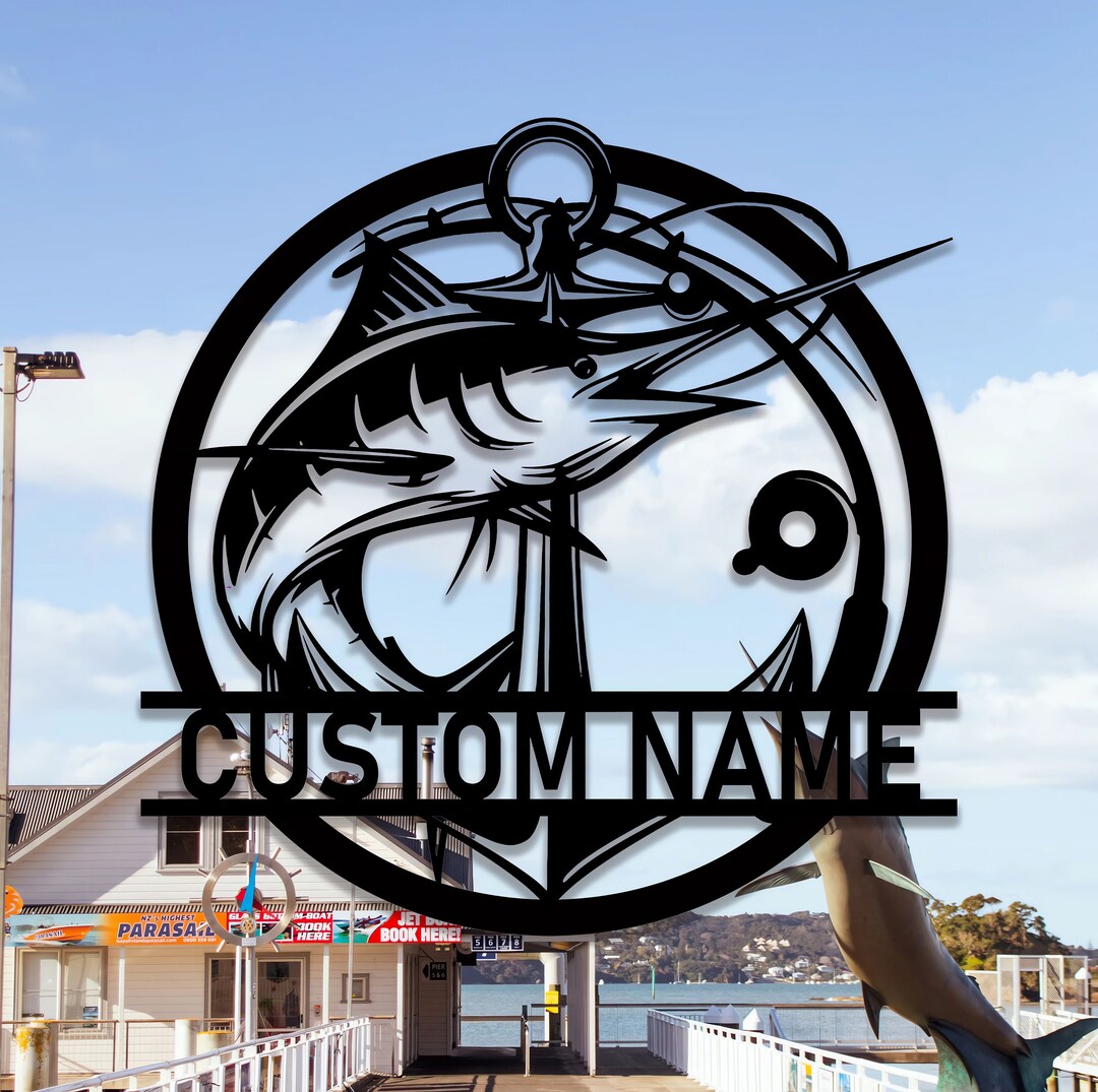 Swordfish Fish Metal Sign, Custom Swordfish Metal Wall Art, Fisher Name ...