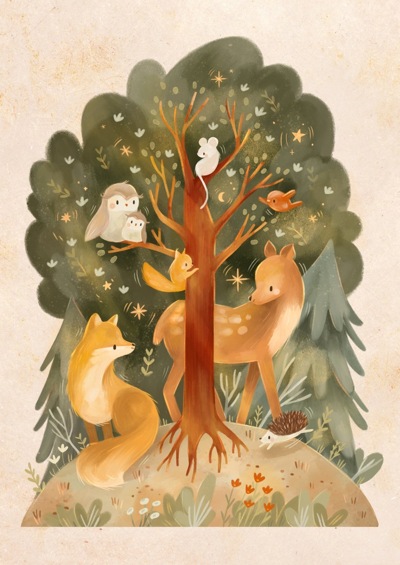 Woodland Nursery Art Print Magic Tree Forest Wall Art - Etsy