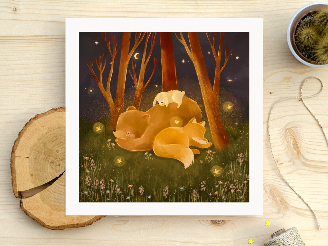 Bedtime Art Print Nursery Wall Art Square Format Kids - Etsy