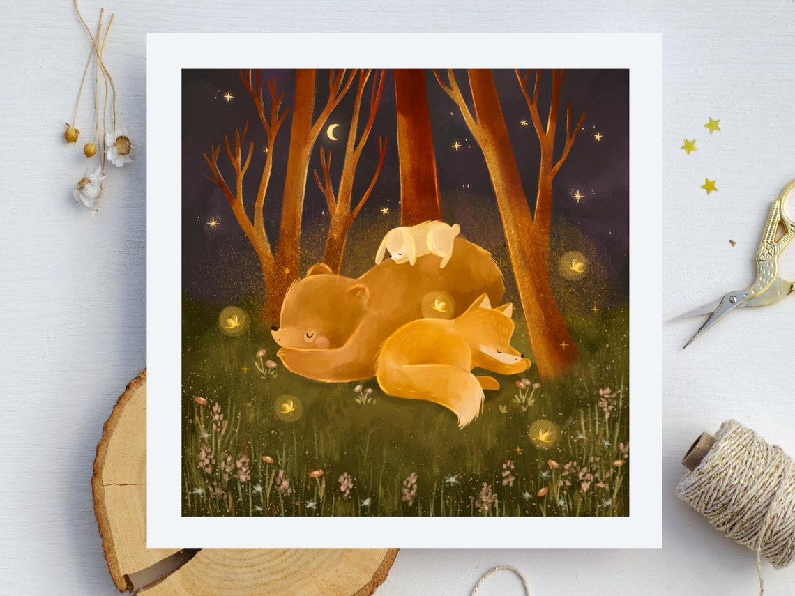 Bedtime Art Print Nursery Wall Art Square Format Kids - Etsy