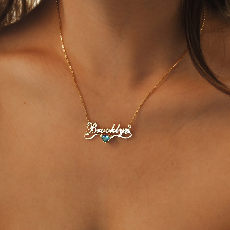 Name Necklace With Birthstone - Etsy