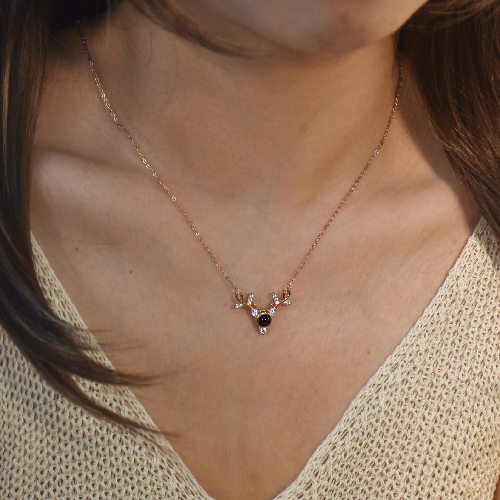 Deer Projection Necklace, Personalized Photo Necklace, Elk Antler ...
