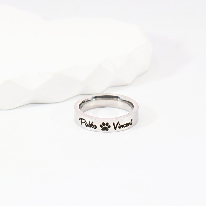 Pet Name Ring Custom Paw Print Ring Personalized Pet Ring - Etsy