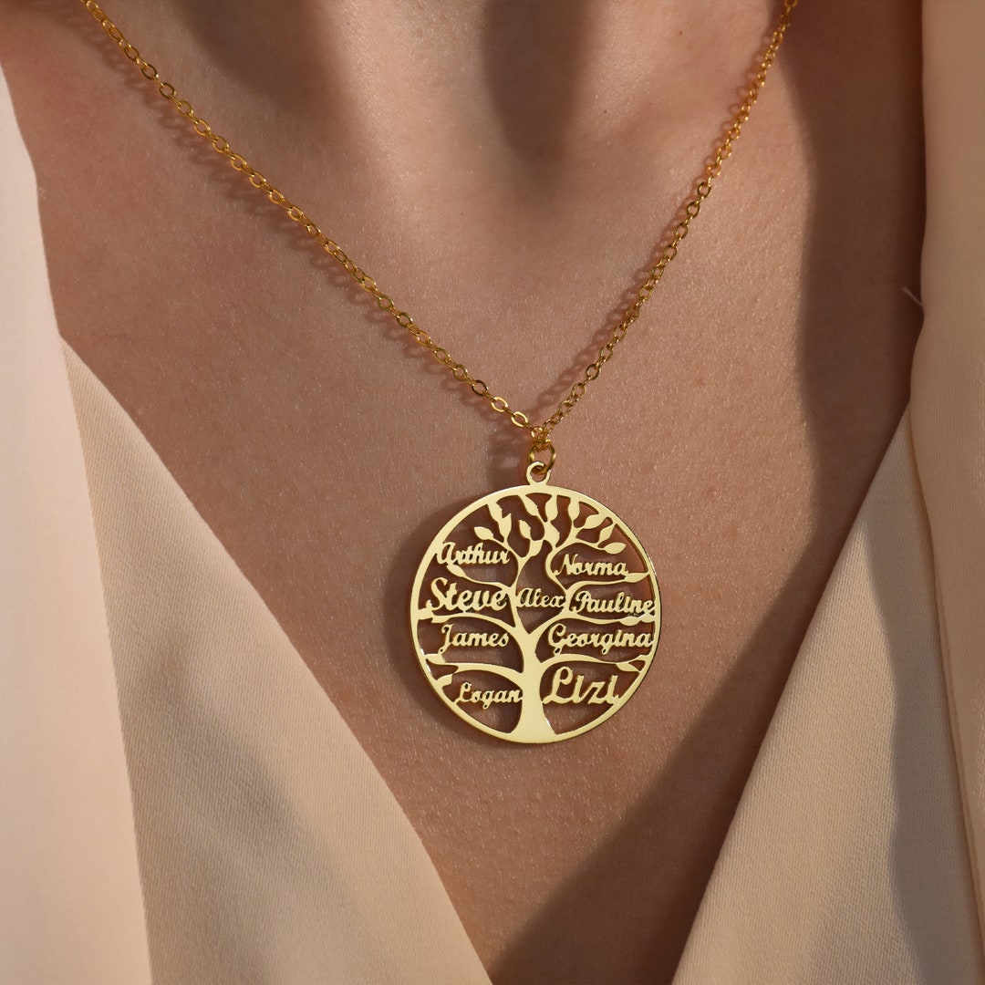 Custom Family Name Necklace, Personalized Family Tree Necklace, Tree of ...