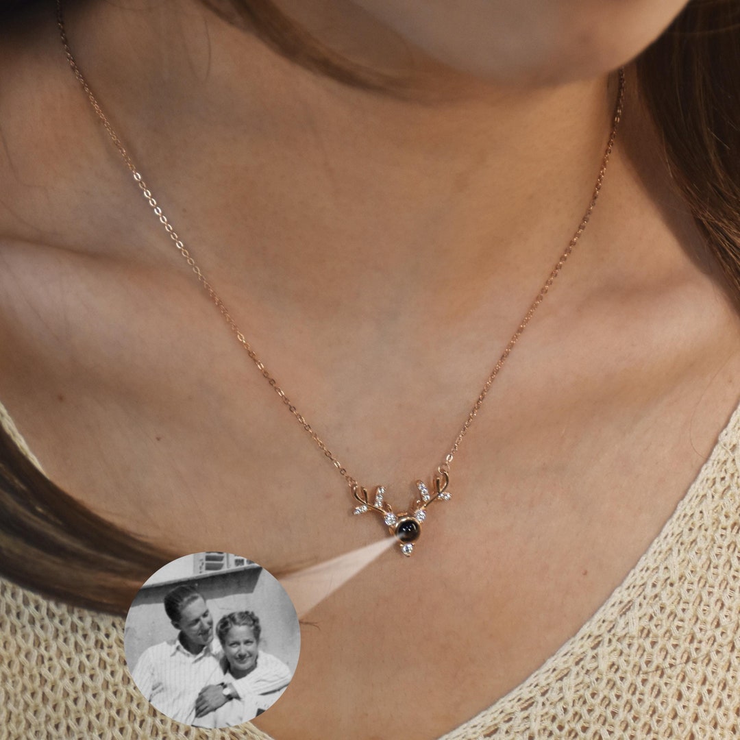 Deer Projection Necklace, Personalized Photo Necklace, Elk Antler ...