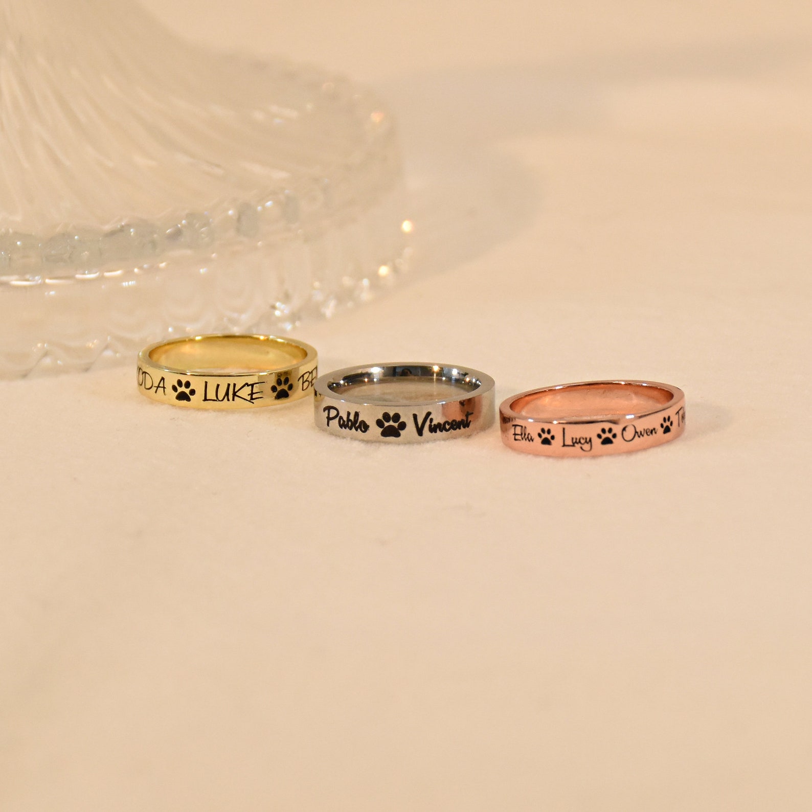 Pet Name Ring, Custom Paw Print Ring, Personalized Pet Ring, Dog Paw ...