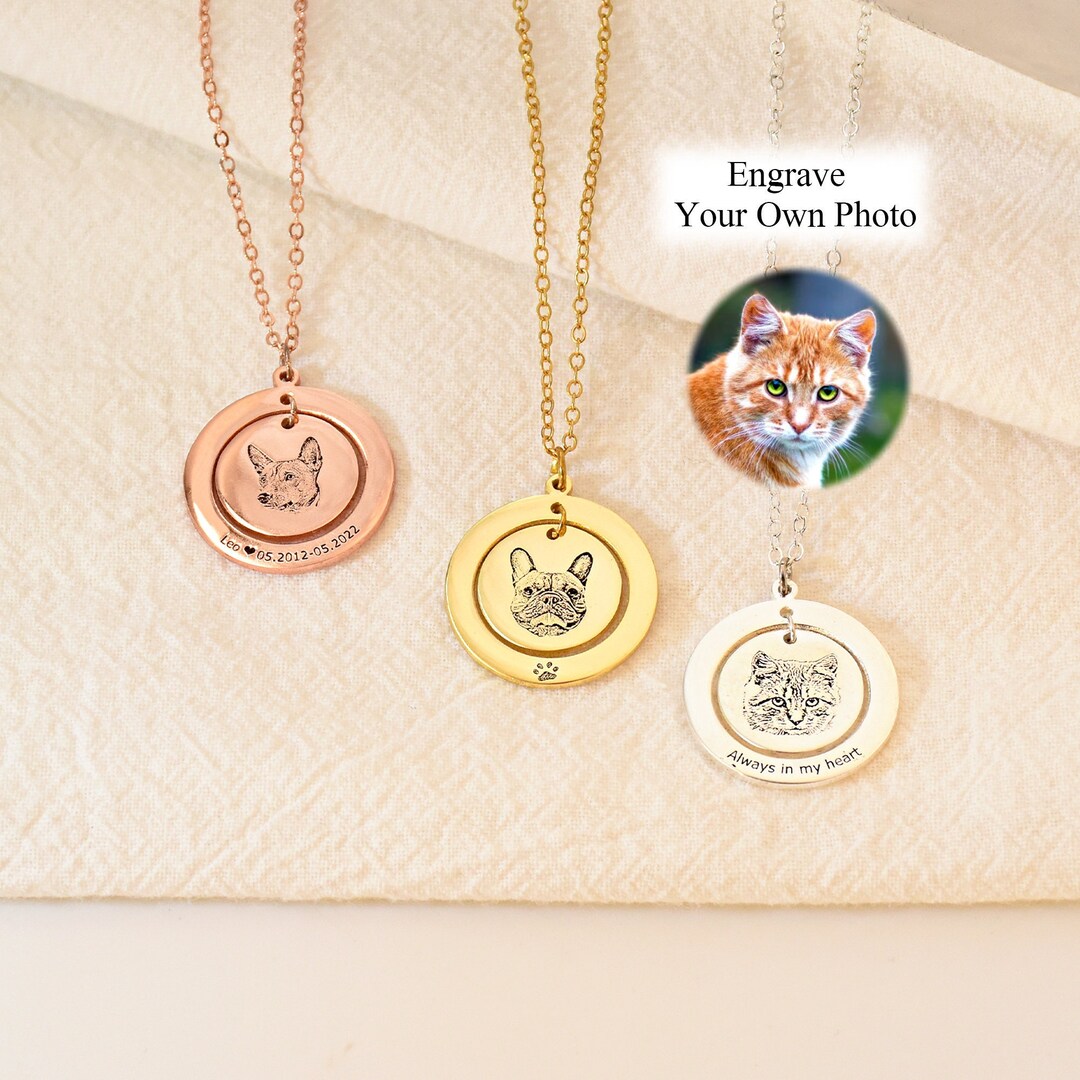 Custom Pet Portrait Necklace, Pet Portrait Memorial Gifts, Personalized Pet Necklace for Dog Cat ...