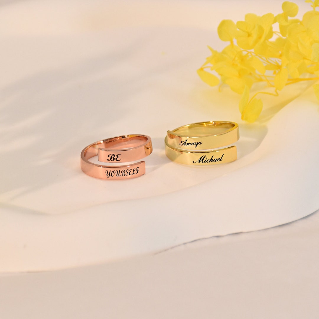 Double Name Ring, Personalize Two Names Ring, Dainty Ring, Kids Name ...
