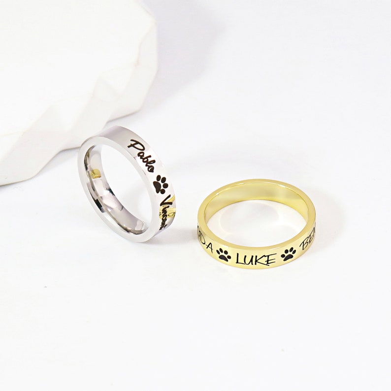 Pet Name Ring Custom Paw Print Ring Personalized Pet Ring - Etsy