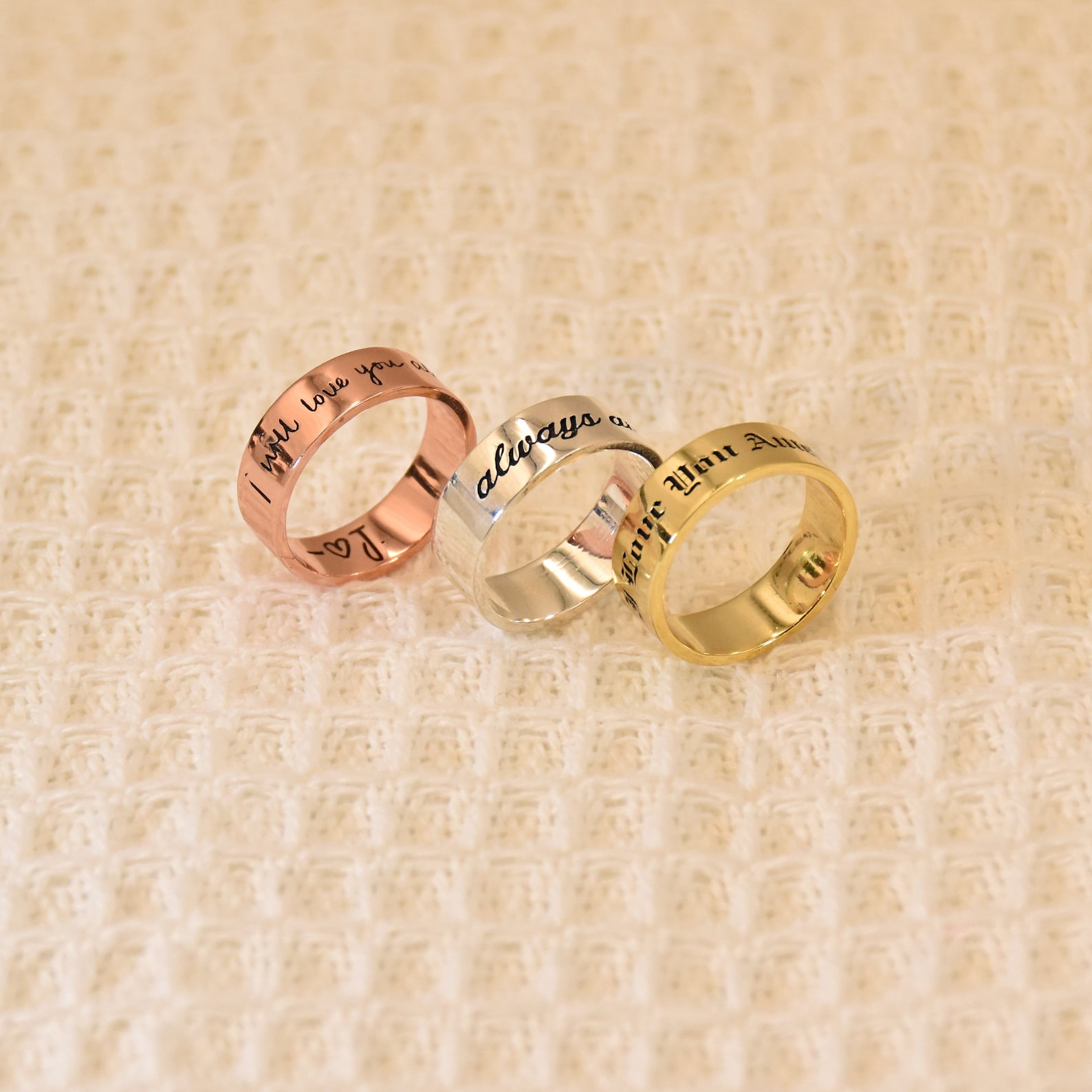 Actual Handwriting Band Ring, Custom Engraved Ring, Wide Handwriting ...
