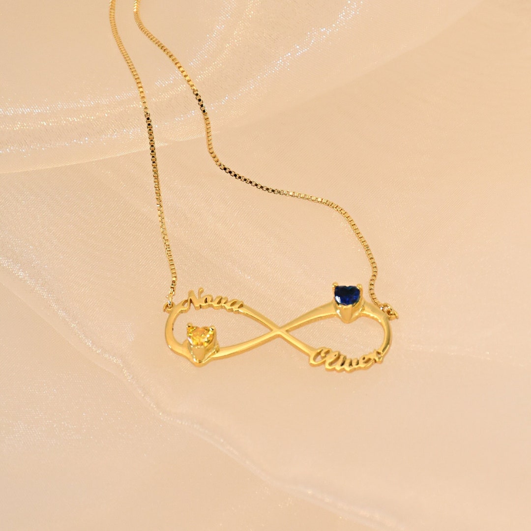 Infinity Name Necklace, Birthstone Couple Necklace, Personalised ...