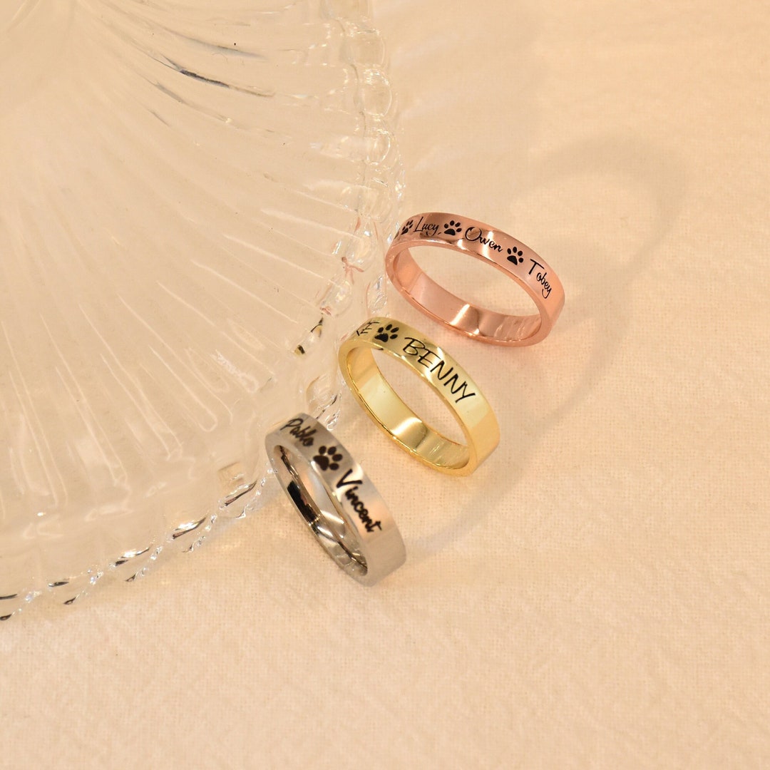 Pet Name Ring, Custom Paw Print Ring, Personalized Pet Ring, Dog Paw ...