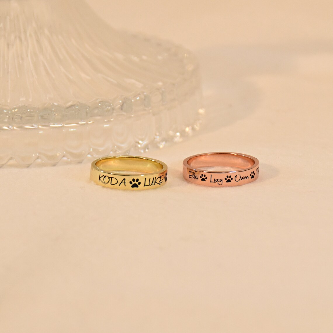 Pet Name Ring, Custom Paw Print Ring, Personalized Pet Ring, Dog Paw ...