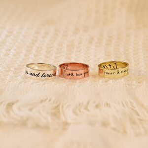 Actual Handwriting Band Ring, Custom Engraved Ring, Wide Handwriting ...