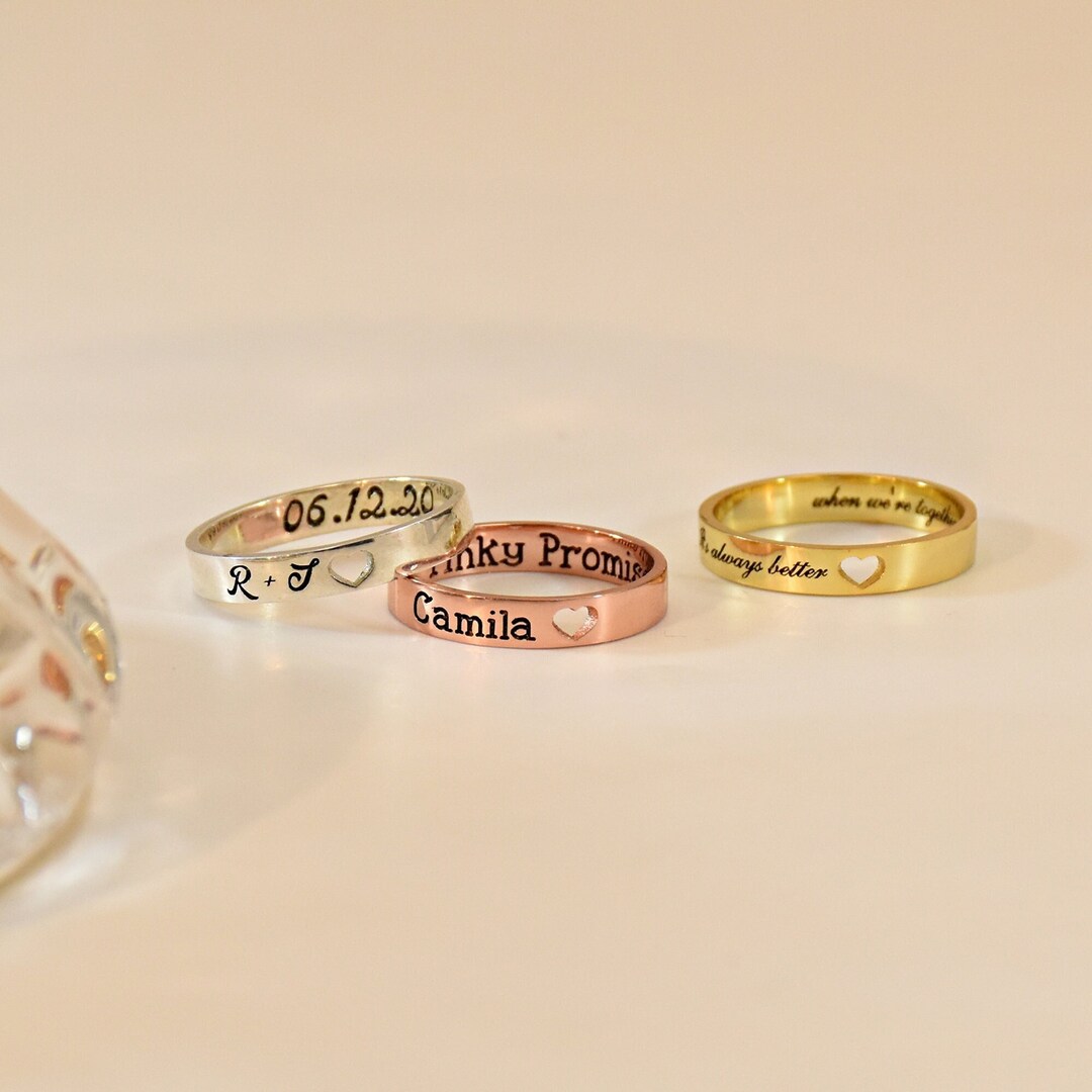 Custom Word Ring, Inside Engraved Ring, Personalized Name Ring, Dainty ...