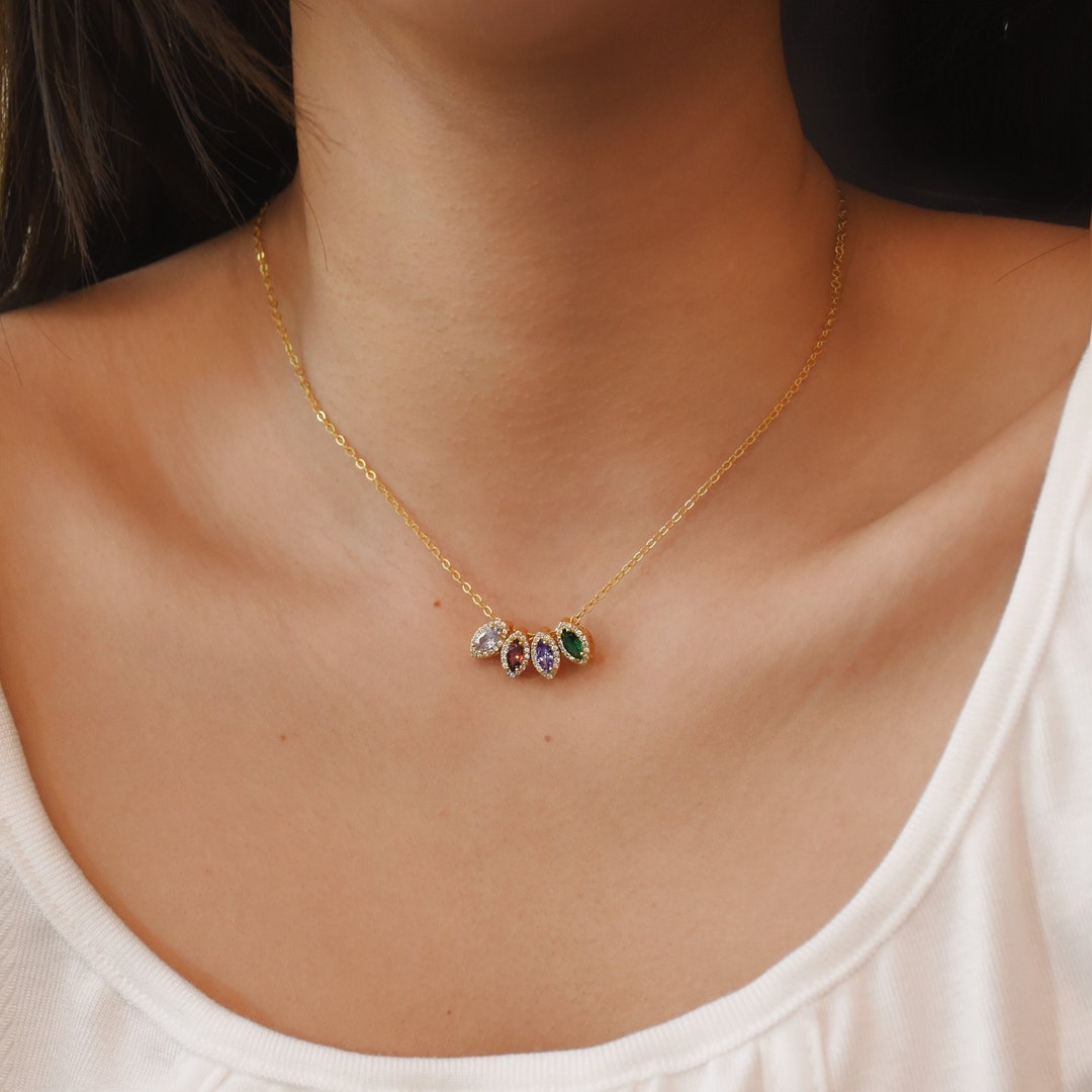 Gold Birthstone Necklace, Family Birthstone Necklace, Personalized ...