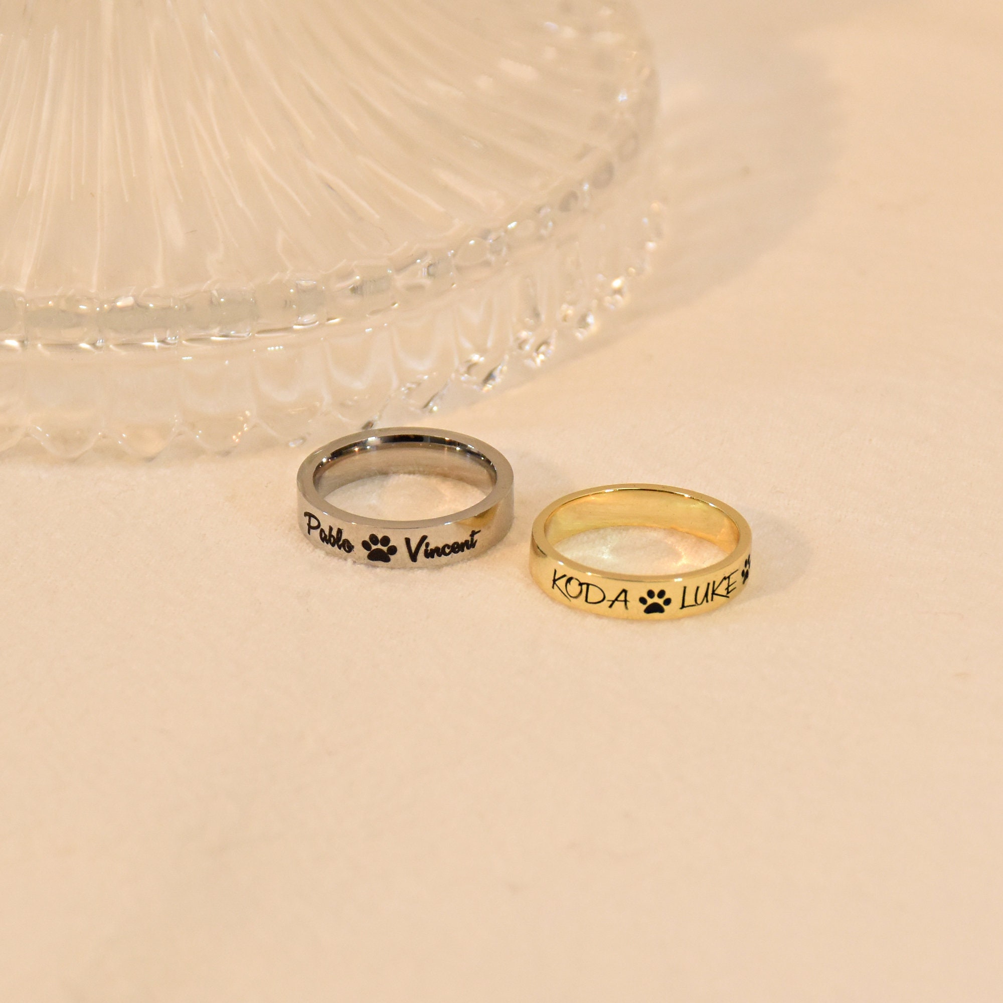 Pet Name Ring, Custom Paw Print Ring, Personalized Pet Ring, Dog Paw ...