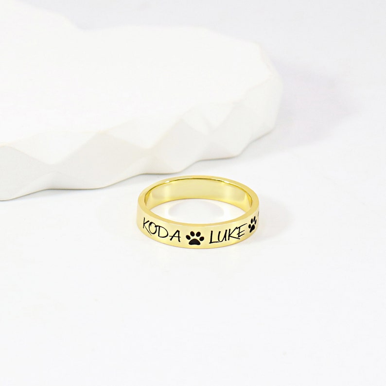 Pet Name Ring Custom Paw Print Ring Personalized Pet Ring - Etsy