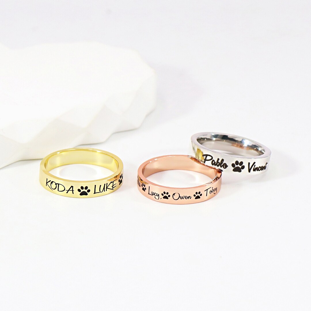 Pet Name Ring Custom Paw Print Ring Personalized Pet Ring - Etsy
