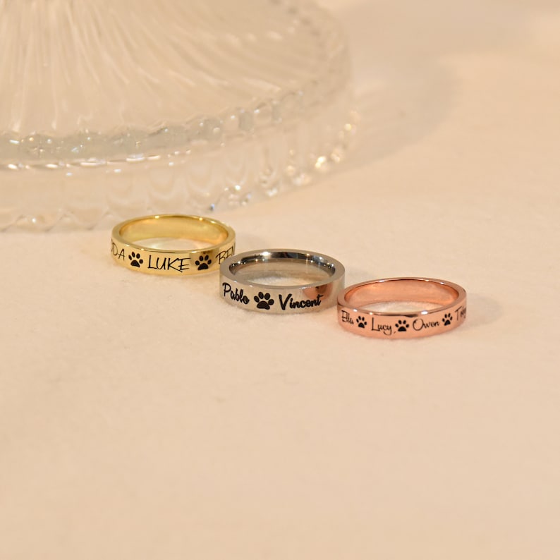 Pet Name Ring, Custom Paw Print Ring, Personalized Pet Ring, Dog Paw ...