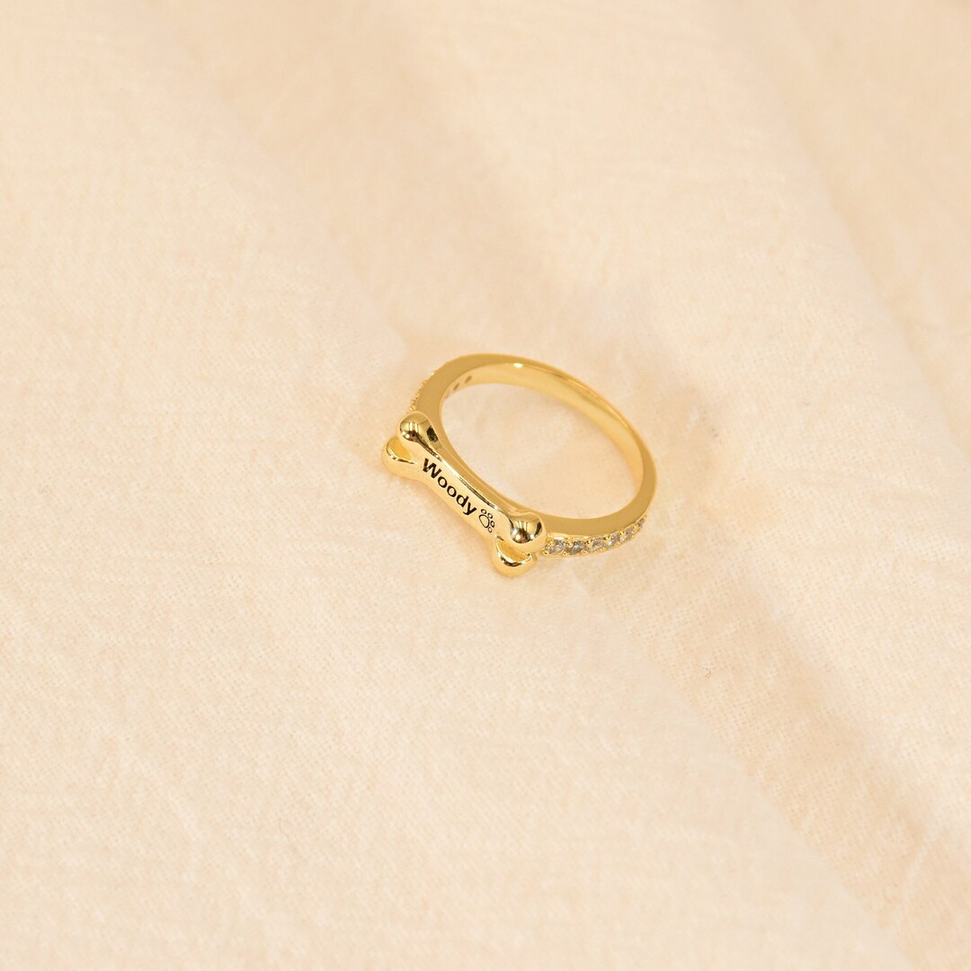 Custom Dog Bone Ring, Zircon Stone Dog Memorial Ring, Sterling Silver ...