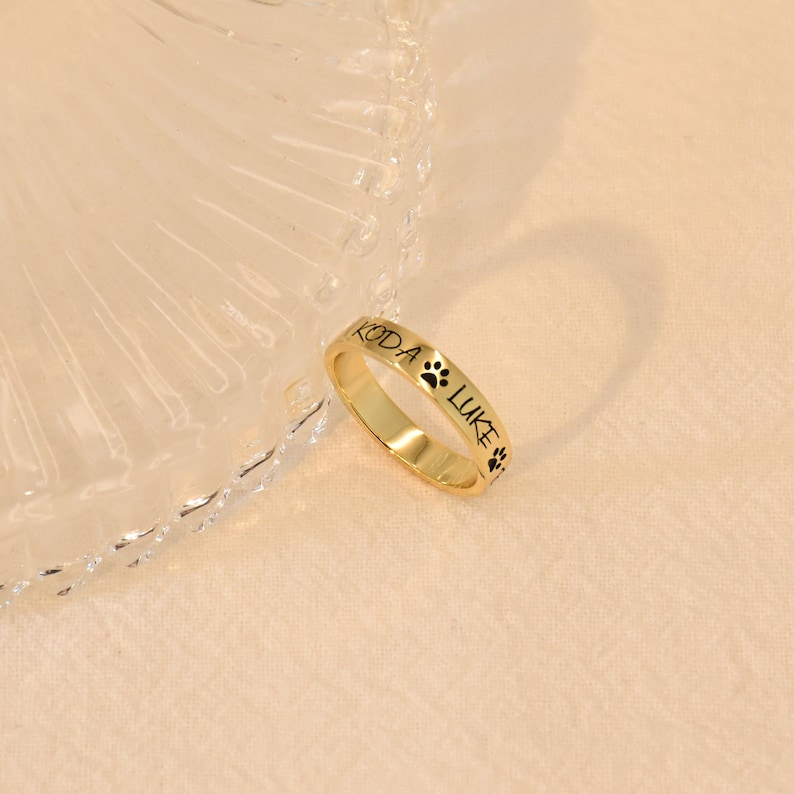 Pet Name Ring, Custom Paw Print Ring, Personalized Pet Ring, Dog Paw ...