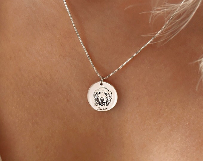Custom Pet Portrait Name Necklace, Dog Photo Necklace, Engraved Cat ...