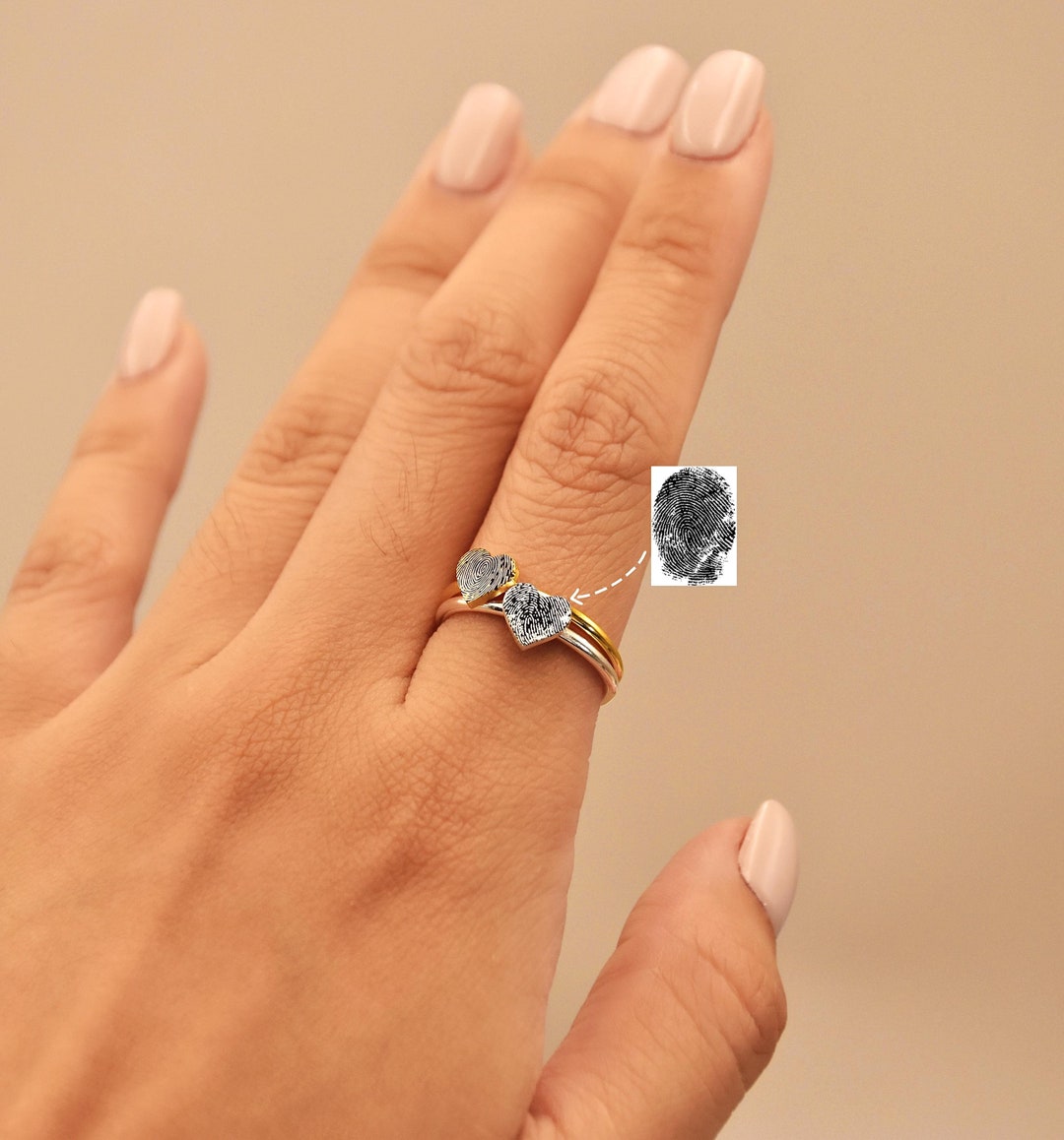 Memorial Thumbprint Ring, Sterling Silver Heart Fingerprint Ring,custom ...