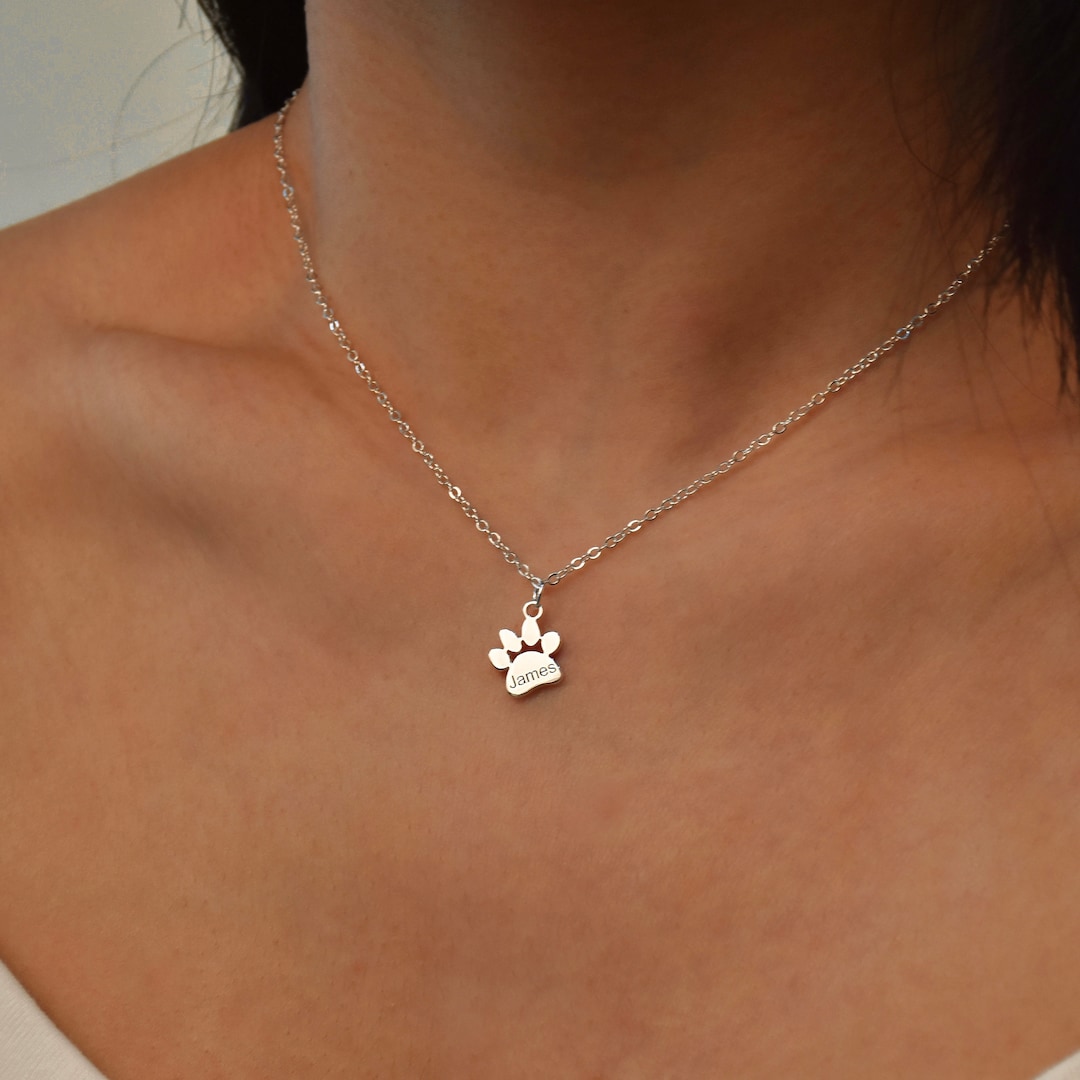 Paw Print Name Necklace, Custom Dog Paw Necklace, Minimalist Paw ...