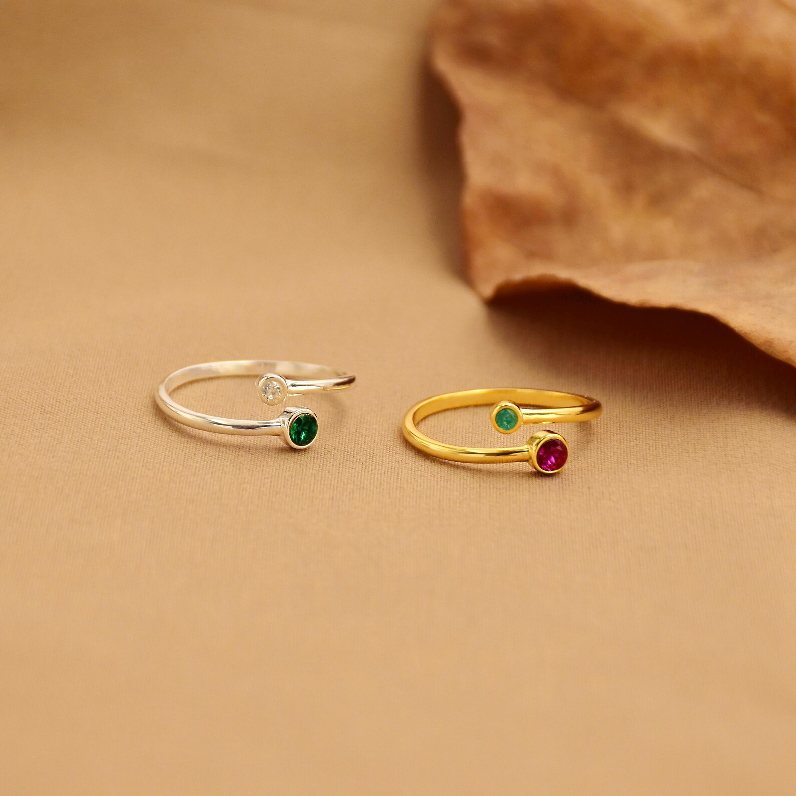 Dual Birthstones Ring, 2 Birthstone Ring, Couples Birthstone Ring ...