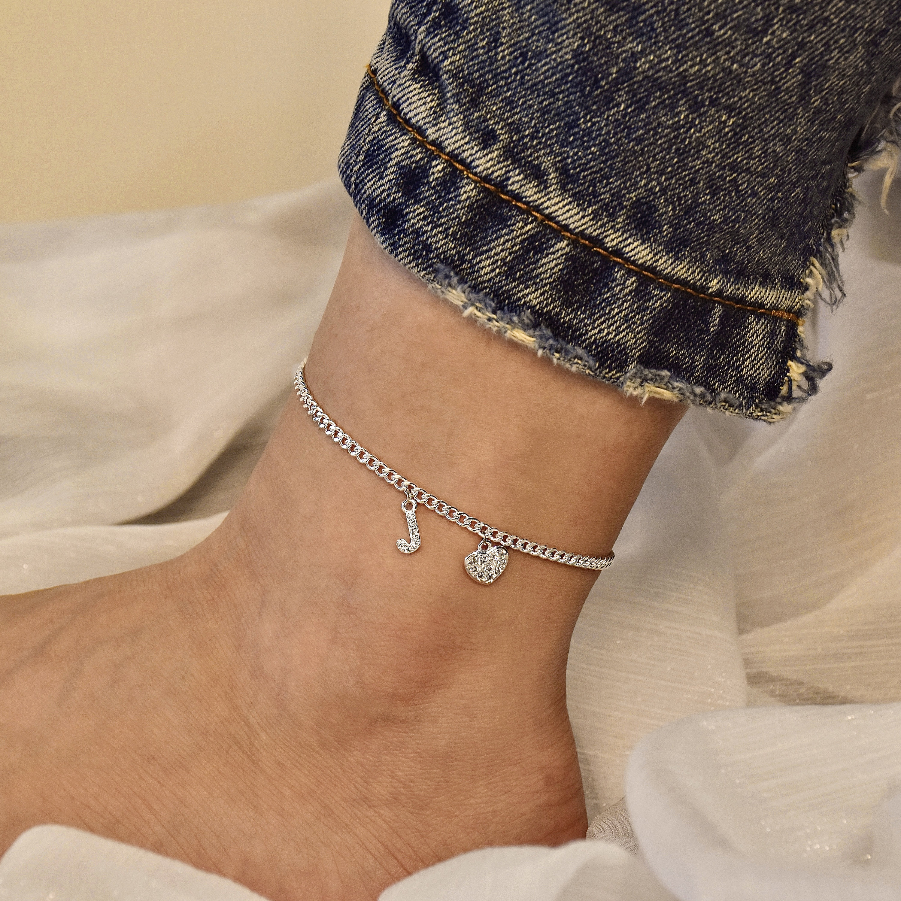 Personalized Sparkle Initial Anklet, Sparkle Initial Heart Anklet ...