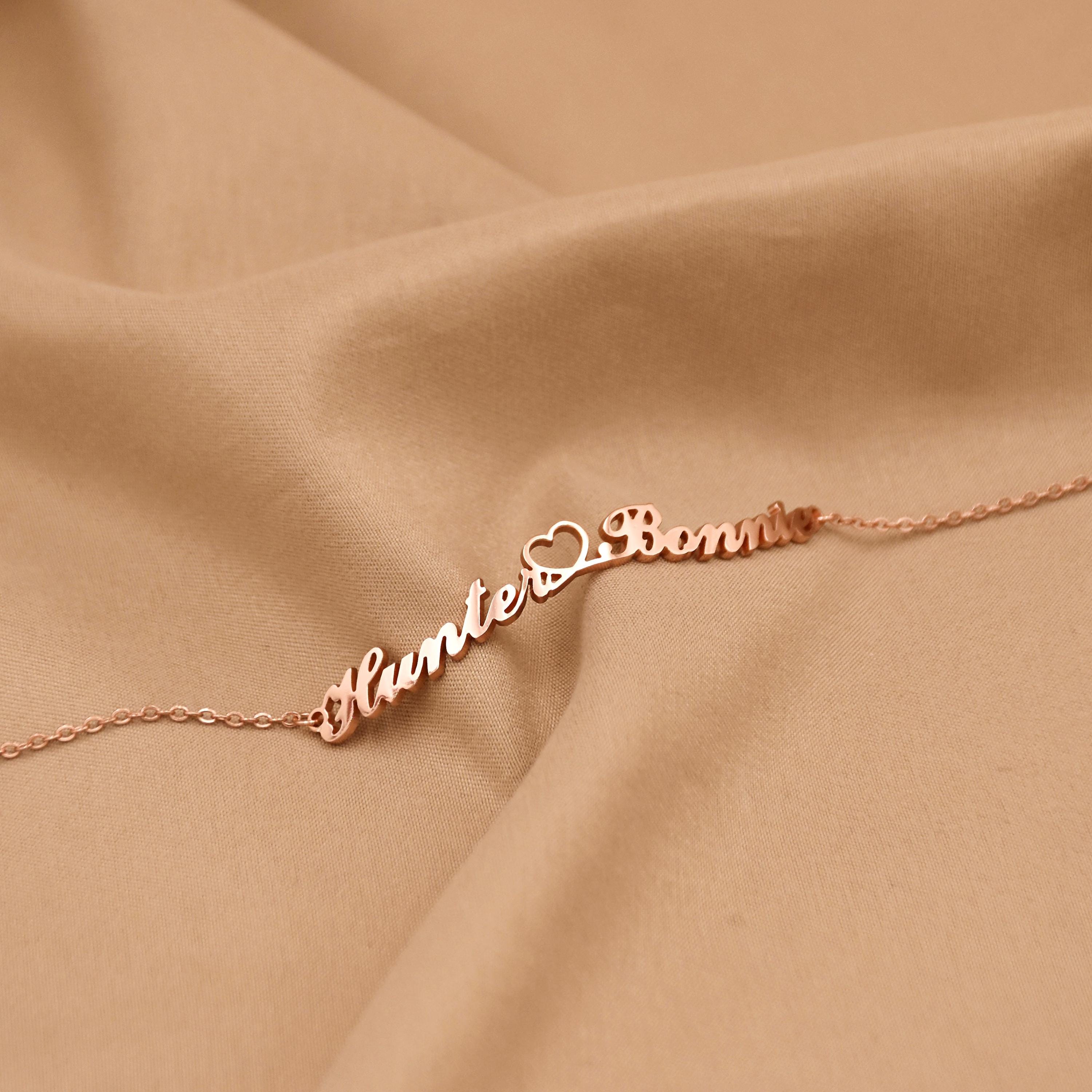 Double Name Bracelet, Two Name Bracelet With Heart, Kids Name Bracelet ...