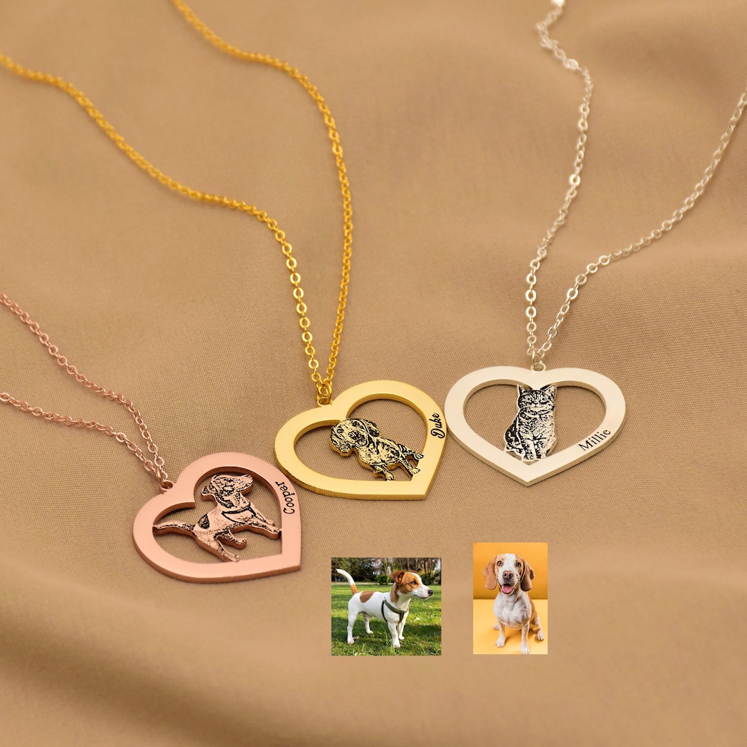Dog Engraved Necklace, Custom Pet Portrait Necklace, Dog Memorial ...