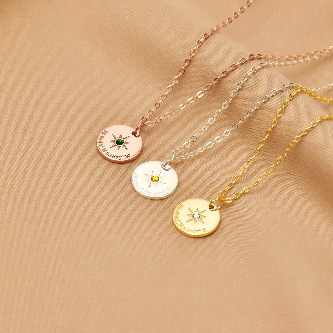 Compass Necklace, Personalized Graduation Necklace, Custom Coordinate ...