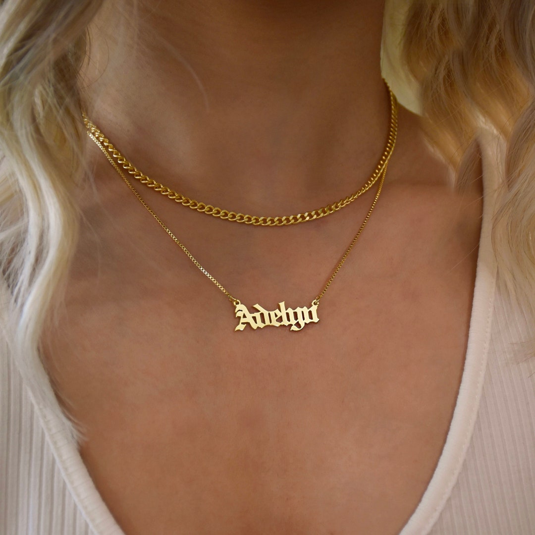 18K Old English Name Necklace, Custom Gothic Name Necklace,18k Gold ...