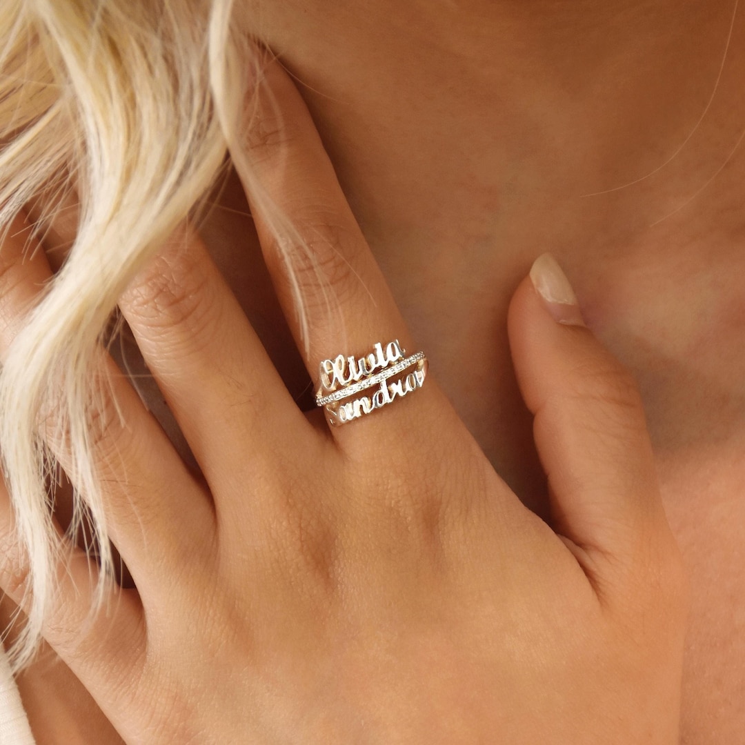 Custom Name Ring, Double Name Ring, Two Names Ring, Personalized Gift for Mom, Best Friend Gift ...