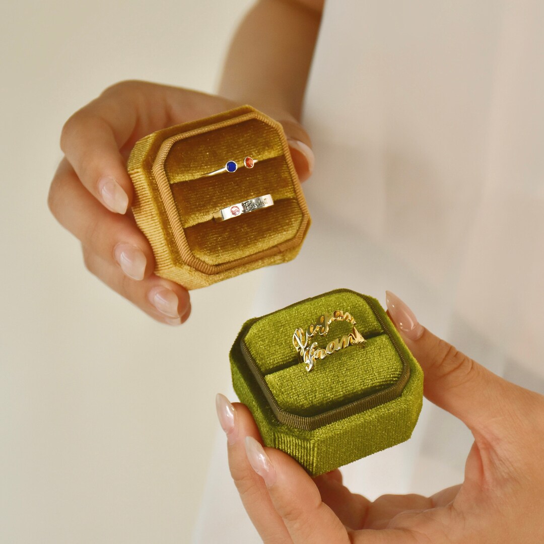 Personalized Velvet Ring Box, Custom Wedding Ring Box, Dainty ...
