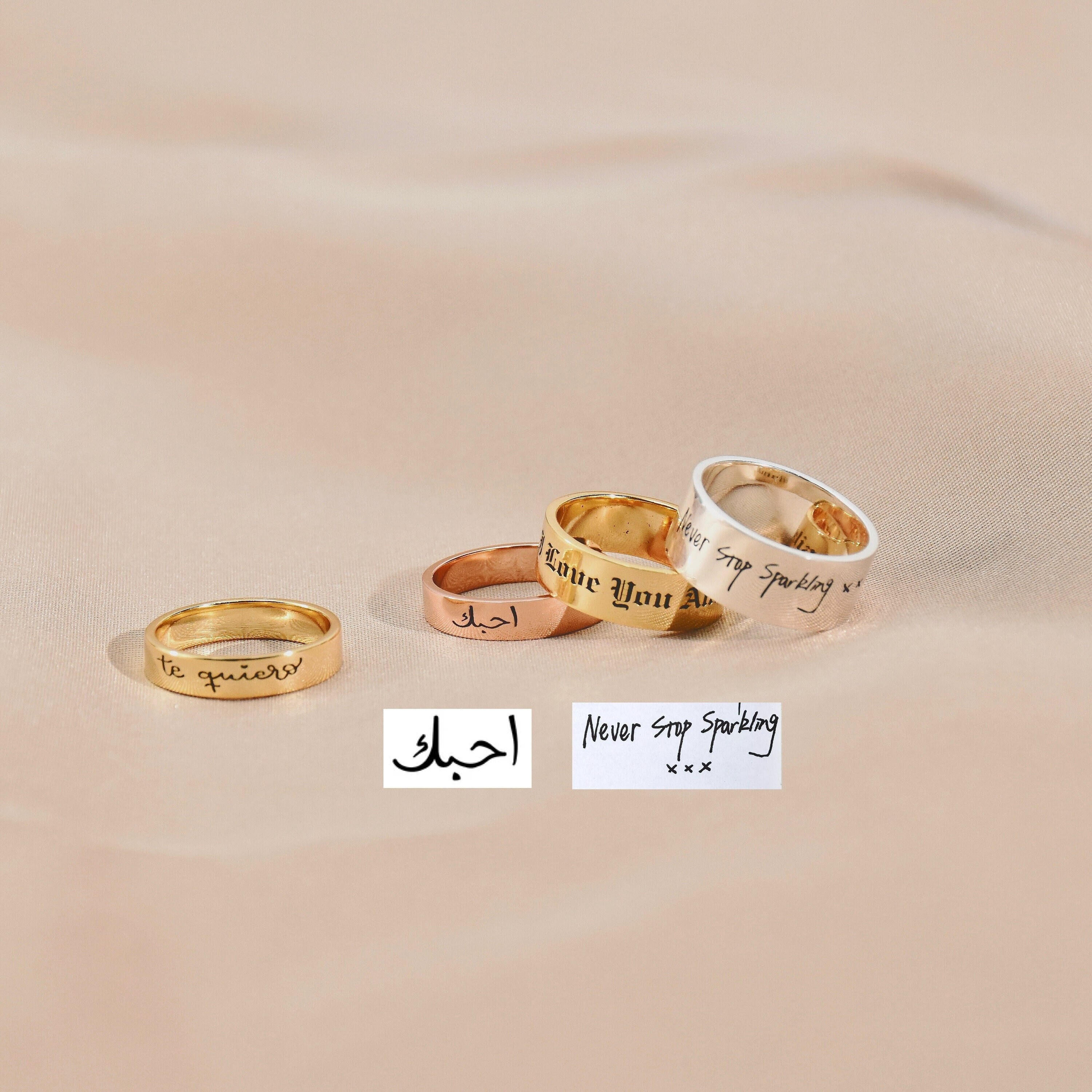 Actual Handwriting Ring, Custom Handwriting Ring, Wide Handwriting Band in Sterling Silver ...