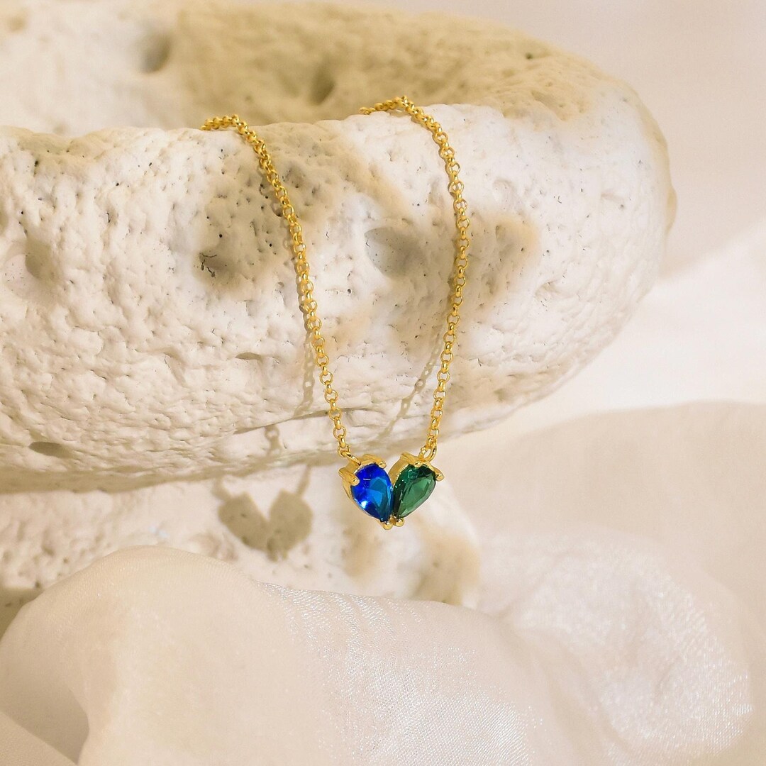 Heart Birthstone Necklace,two Birthstones Necklace, Birthstone Jewelry ...