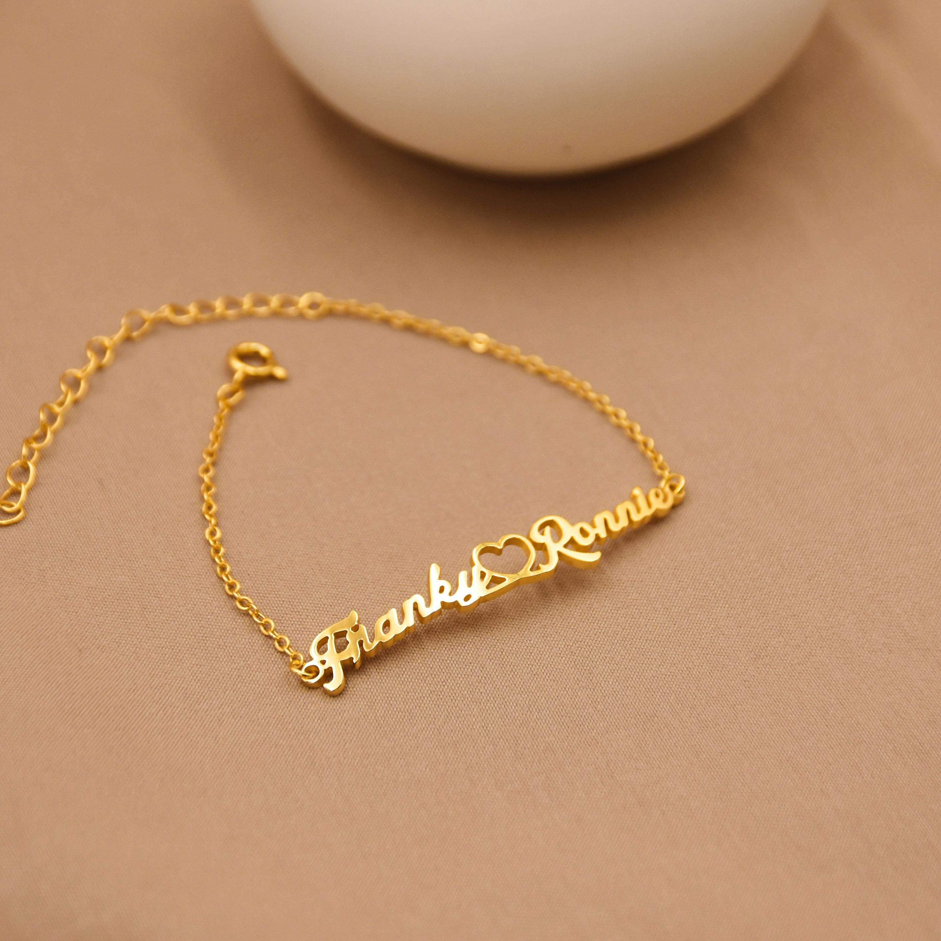 Double Name Bracelet, Two Name Bracelet With Heart, Kids Name Bracelet ...