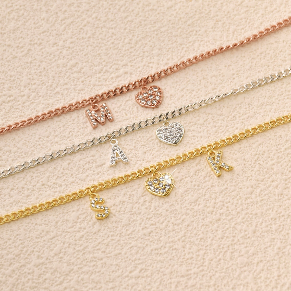Personalized Sparkle Initial Anklet, Sparkle Initial Heart Anklet ...