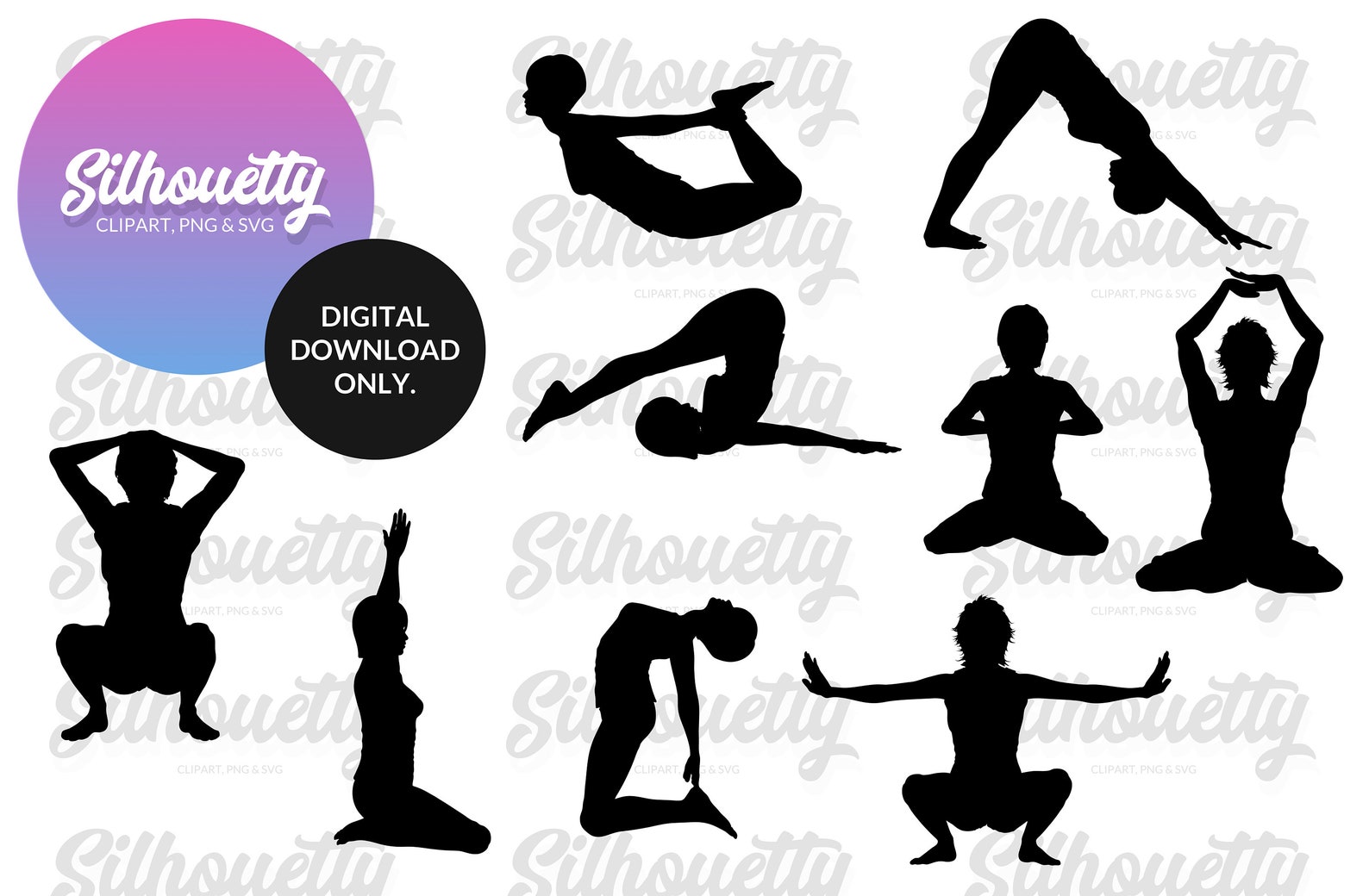 9 Piece Yoga Svg and Png Set Yoga Svg Bundle Yoga Silhouette - Etsy