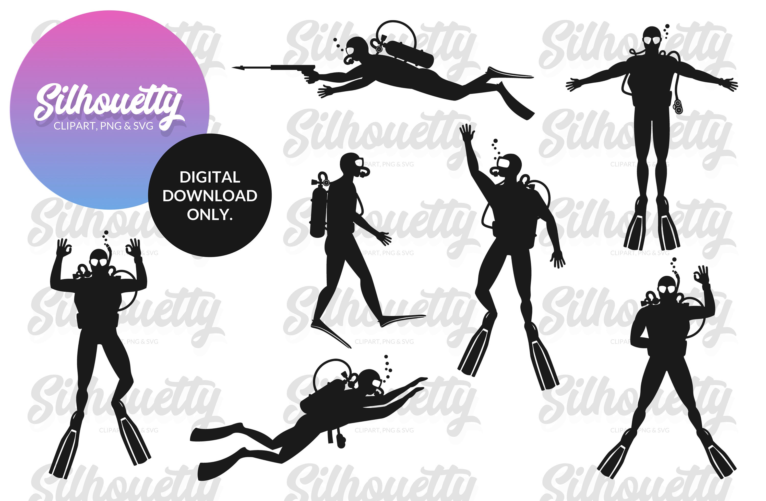7 Piece Diver Svg and Png Set, Kids Diver Svg Bundle, Kids Diver Silhouette Svg, Kids Diver Svg ...