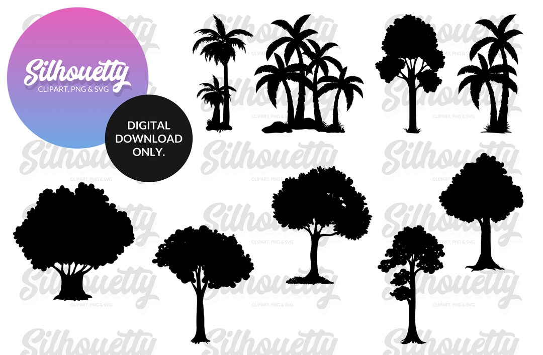 9 Piece Tree Shape Svgs and Png Set Tree Shape Svg Bundle - Etsy