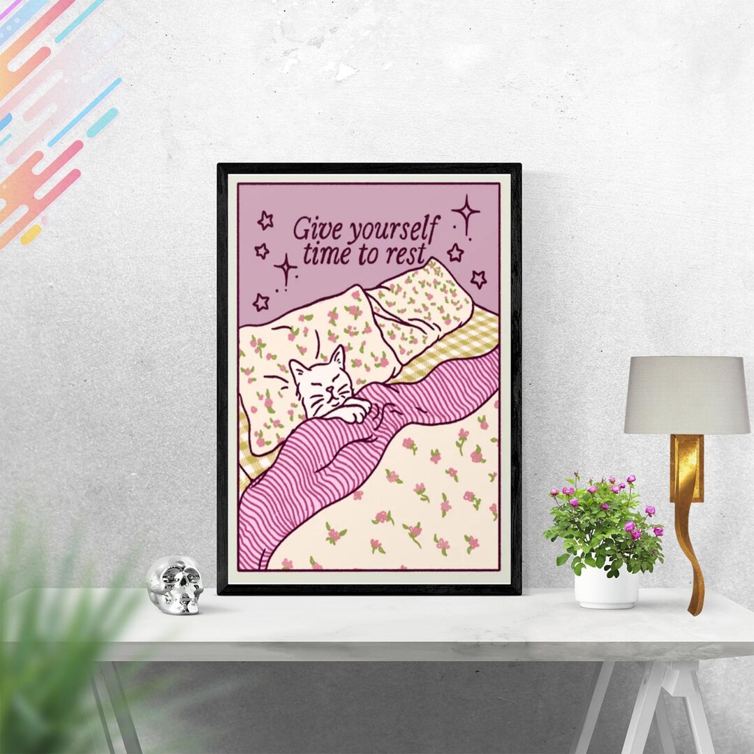 Sleepy Cat Art Print Poster - Etsy