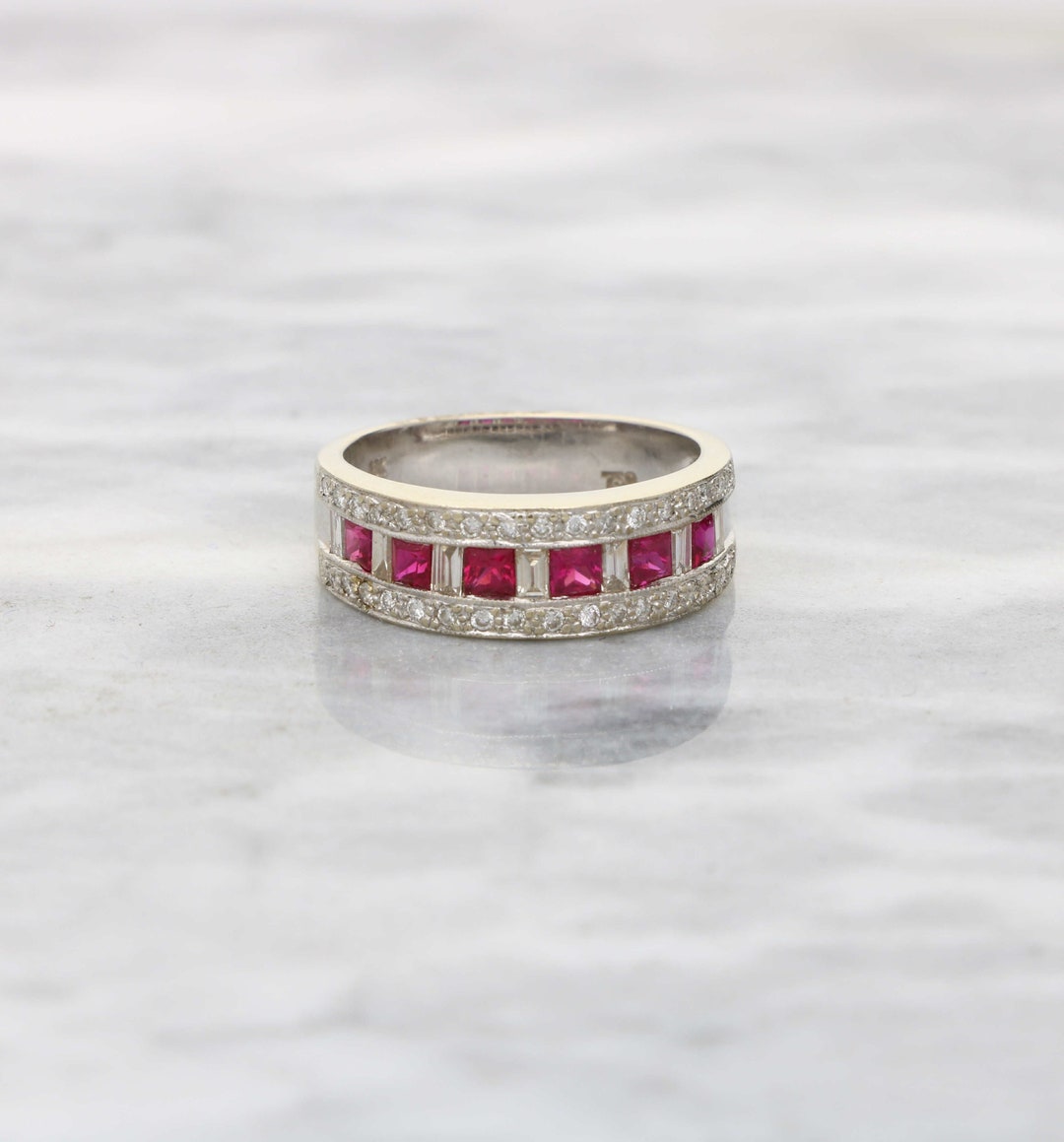 18ct Princess-cut Ruby and Diamond Half Eternity Ring - Etsy