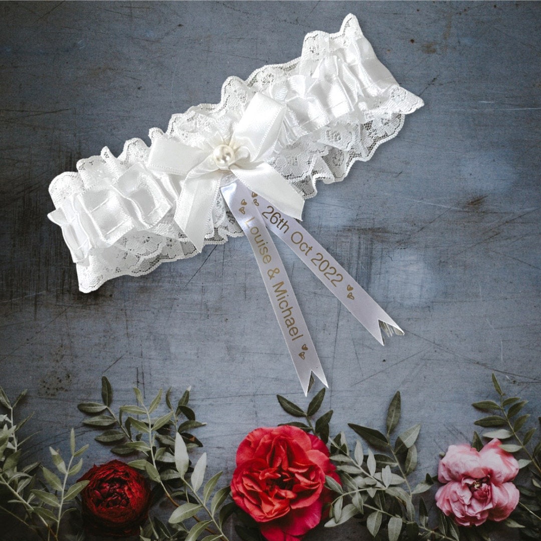 Personalized Wedding Garter: White Lace, Pearl Detail, Keepsake Gift - Etsy