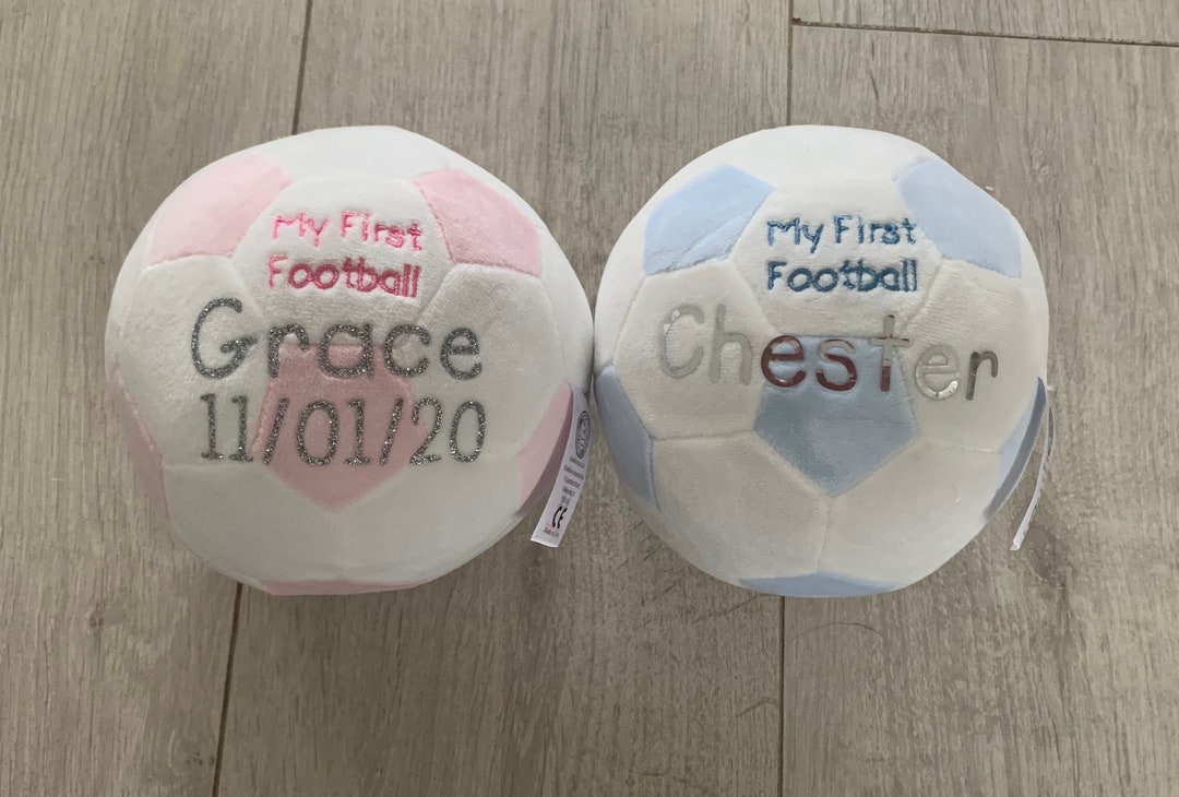 Personalised Baby Football Gift / New Baby Gift / Soft Rattle Baby Ball ...