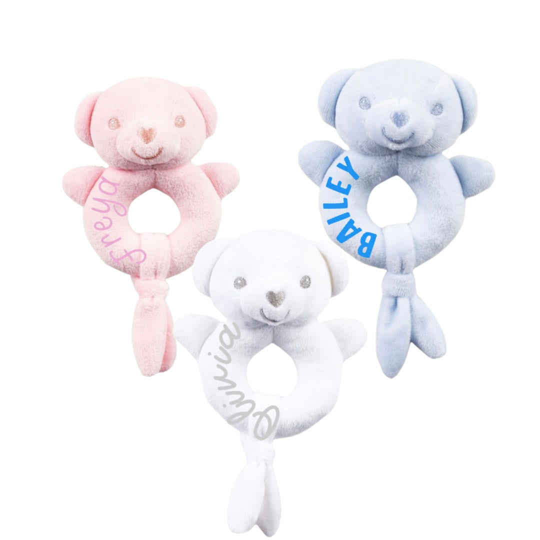 Personalised Baby Rattle Gift / New Baby Gift / Soft Rattle Baby Teddy ...
