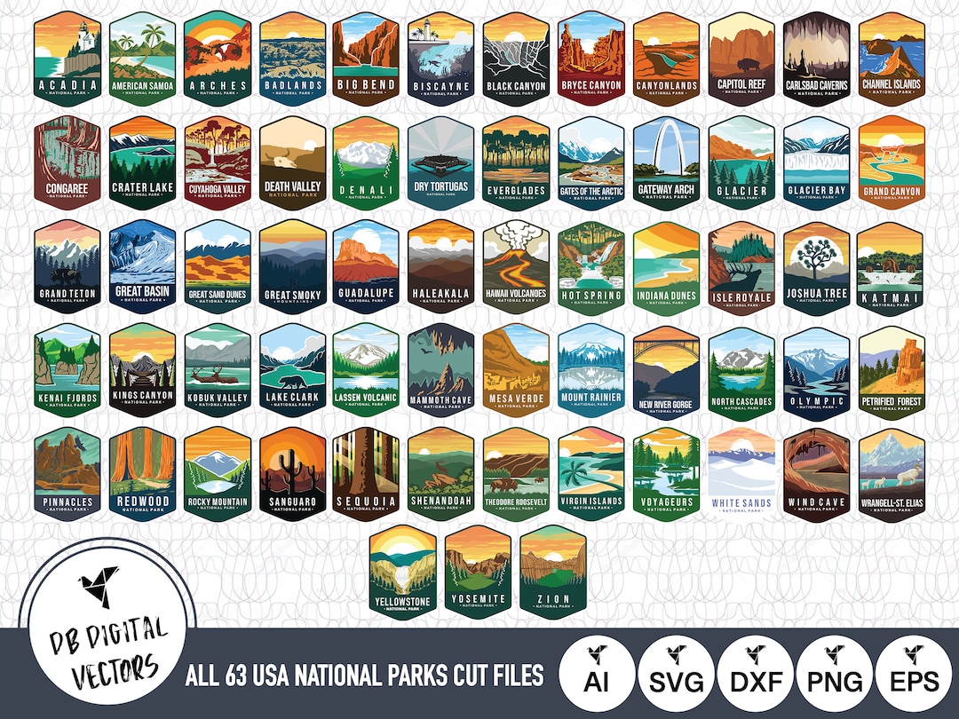 All 63 USA National Parks SVG Files National Parks Cut Files - Etsy
